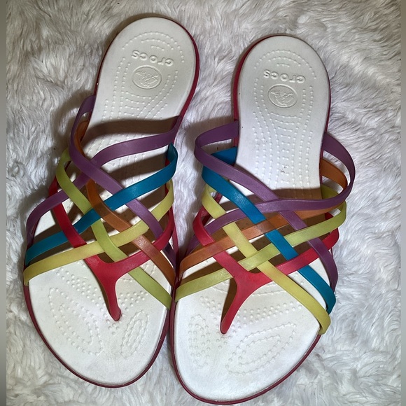 CROCS | Shoes | Crocs Rainbow Color Slipon Thong Flip Flops Flats ...